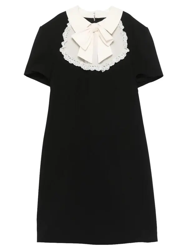 Alessandra Rich Mini Dress With Silk Jabot - Black
