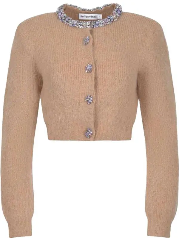 SELF-PORTRAIT Crystal-embellished Cardigan - Brown