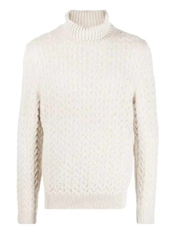 Fedeli Cable Knit Roll Neck Sweater - Beige