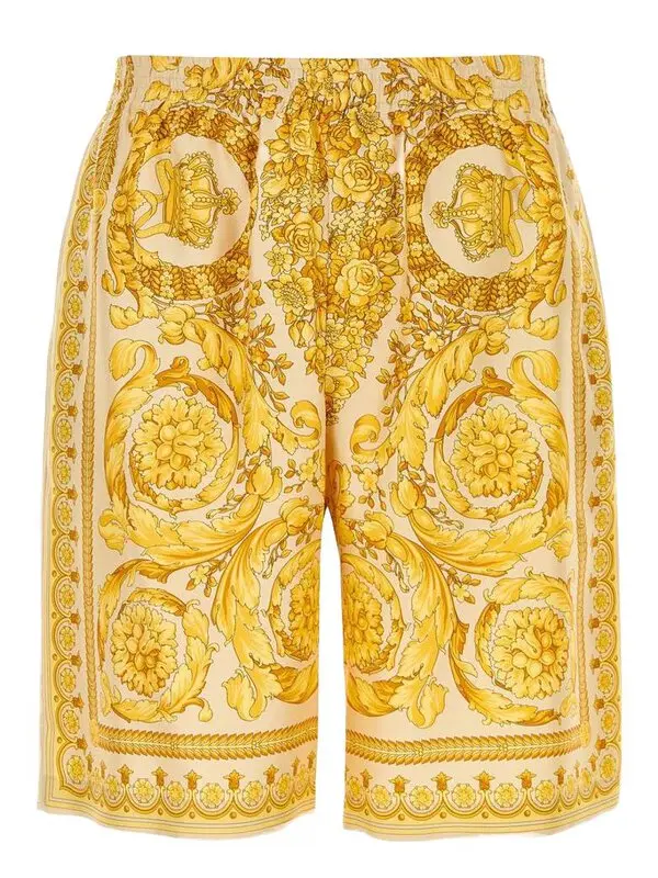 Versace Barocco Print Silk Shorts - Beige