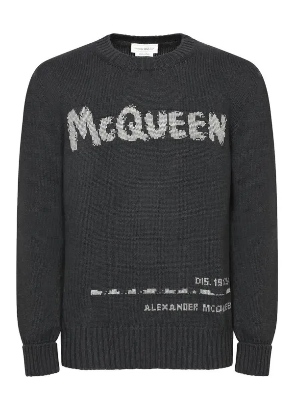 Alexander McQueen Fine Knit Round Neck Sweater - Black
