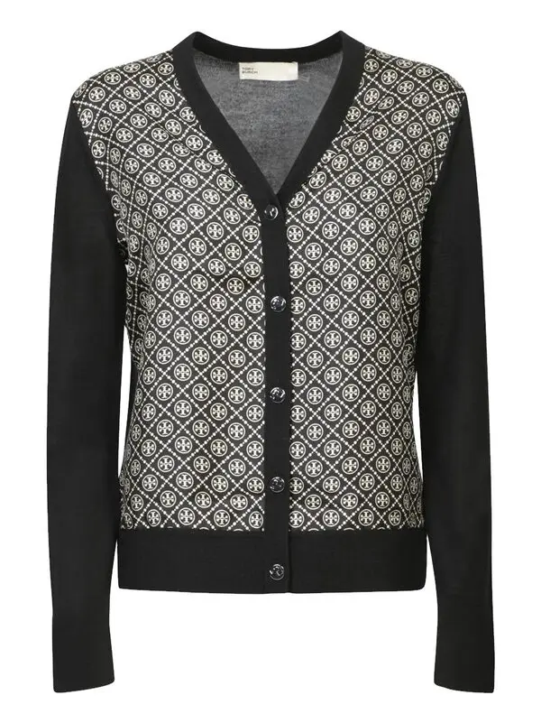 Tory Burch Monogram Silk Cardigan - Black