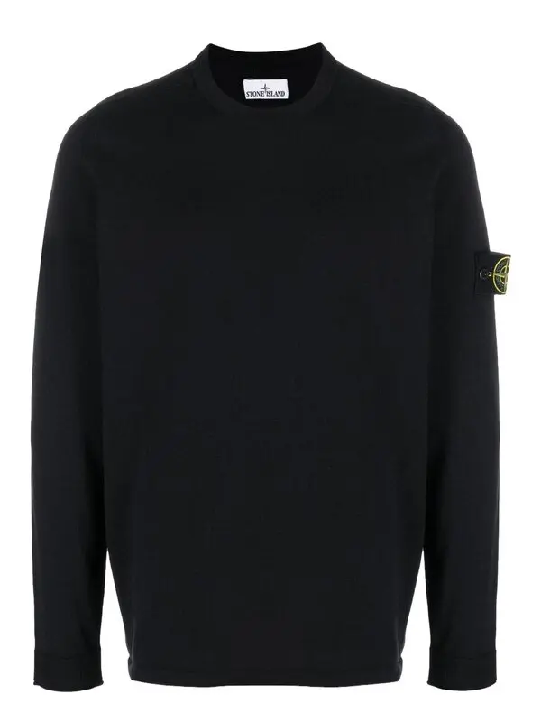 Stone Island Logo Cotton Crewneck Sweater - Blue