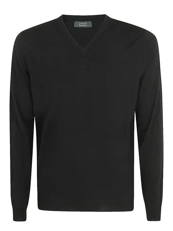 ZANONE V-neck Slim-fit Top - Black