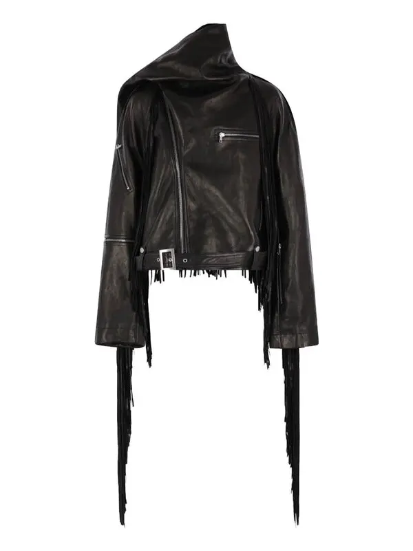Rick Owens Cropped Leather Jacket - Black