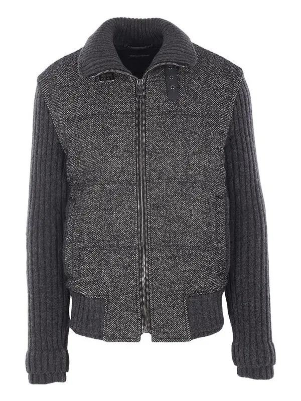 Dolce & Gabbana Houndstooth Padded Jacket - Smoke Gray