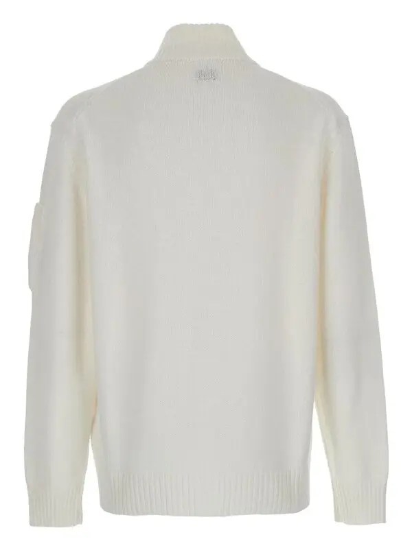 C.P. COMPANY Cotton Cardigan With Lens Motif - White