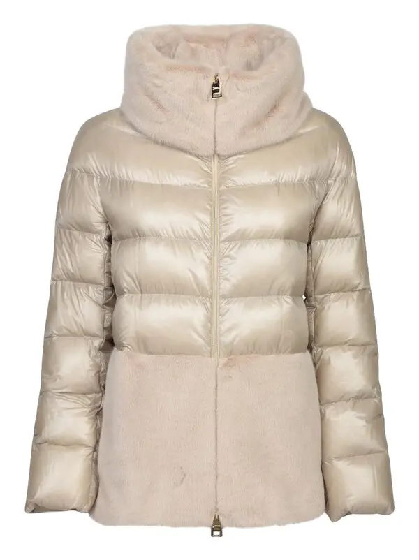 Herno Jacket With Nylon And Fur Inserts - Beige
