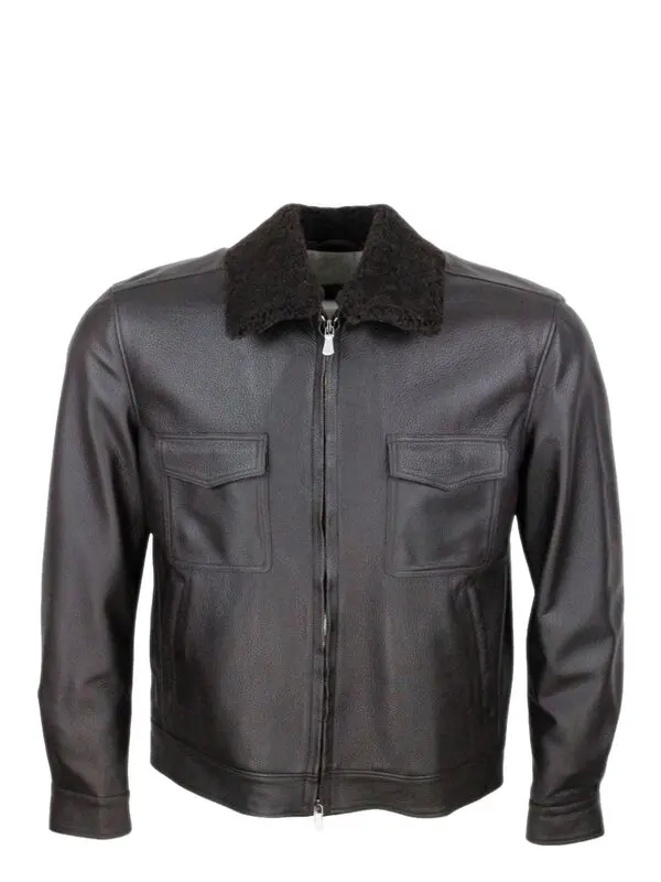 Eleventy Leather Jacket - Brown