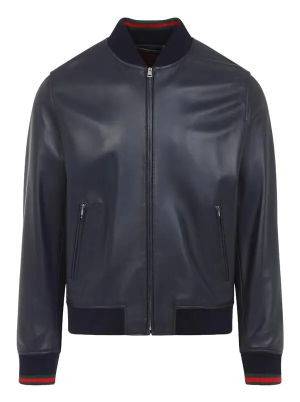 Gucci Lamb Leather Bomber Jacket - Blue
