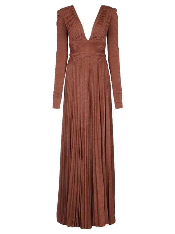 Elisabetta Franchi Elegant Long Sleeve Dress - Brownsugar