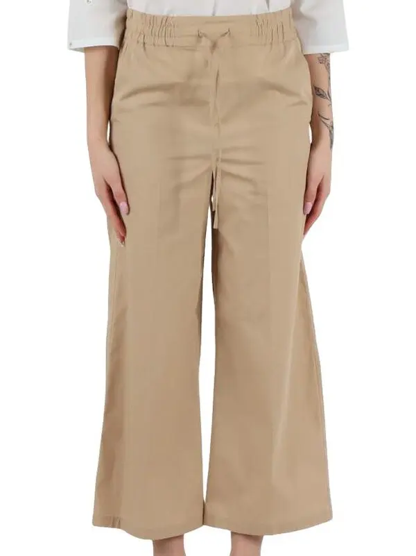 Emme Marella Wide-leg Poplin Trousers - Beige