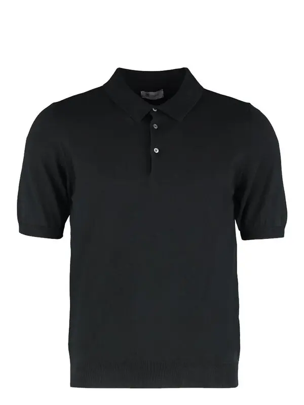 THE (ALPHABET) The Short Sleeve Cotton Polo Shirt - Black