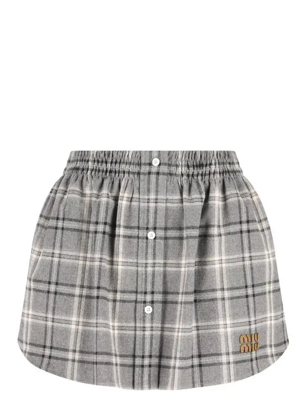 Miu Miu Check Flannel Miniskirt - Gray