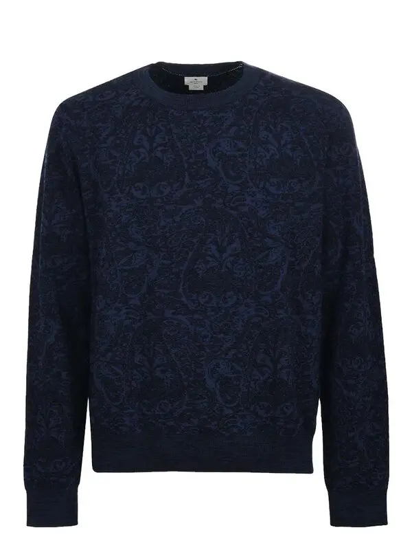 Etro Floral Jacquard Cotton-wool Blend Sweater - Blue