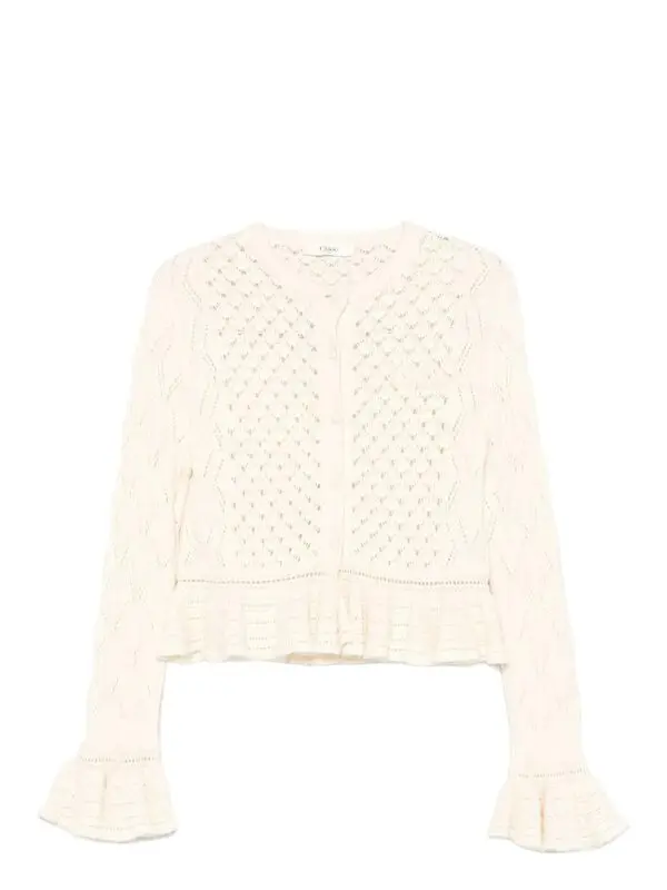Chloé Cardigan Corto Girocollo Con Volant - Beige