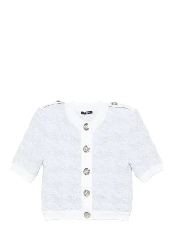Balmain Button-front Knit Top - Bleu / Blanc