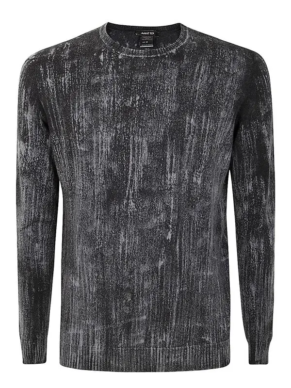 Avant Toi Tonal Effect Round Neck Reversible Pullover - Black