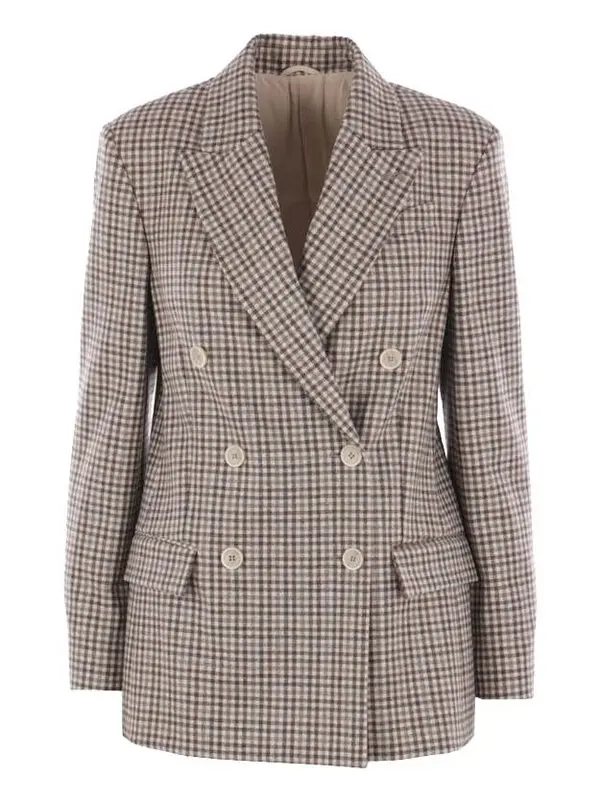 Brunello Cucinelli Checked Wool Flannel Double-breasted Jacket - Beige+brown+brown