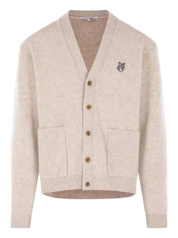 Maison Kitsuné Milano Stitch Wool Cardigan - Tan Beige