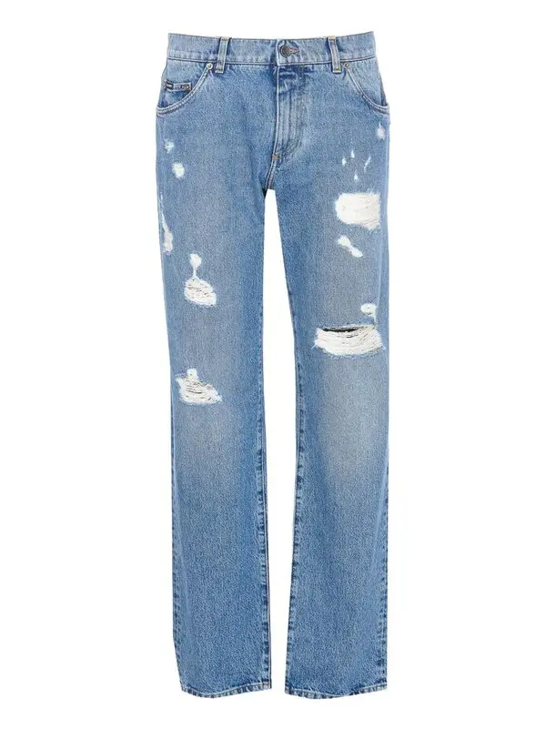 Dolce & Gabbana Distressed Straight Leg Jeans - Blue