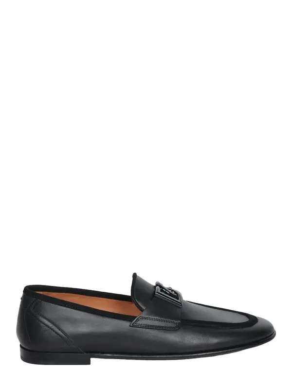 Dolce & Gabbana Leather Loafers With Dg Logo - Black