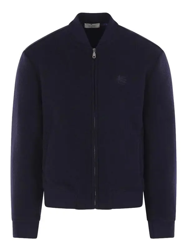 Etro Bomber Jacket With Pegaso Embroidery - Molticolour On Blue Base