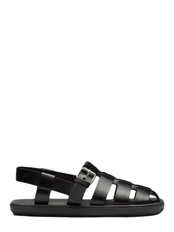 Prada Interwoven Straps Flat Sandals - Black