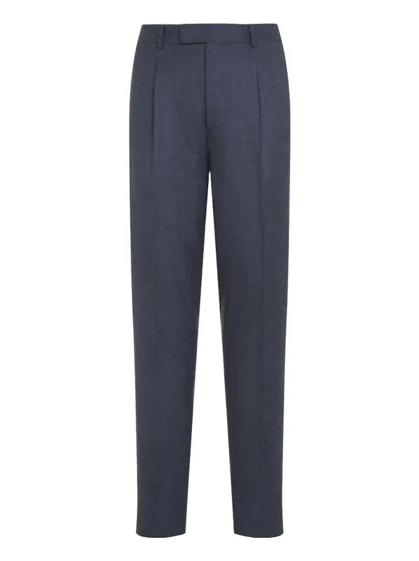 Zegna Wool Flannel Straight Leg Trousers - Blue