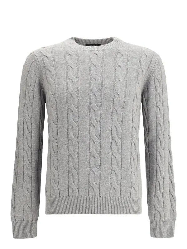ARAGONA Woven-effect Crewneck Sweater - Grey