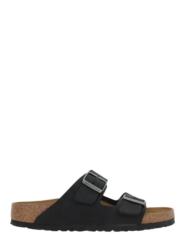 BIRKENSTOCK Oiled Leather Flat Sandals - Black