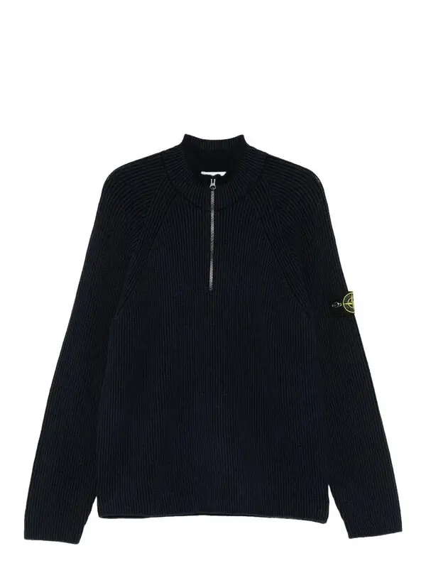 Stone Island Turtleneck Sweater With Zip - Blue