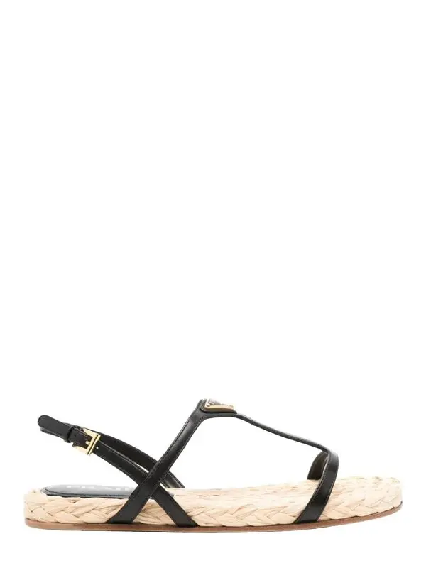 Prada Enamel Triangle-logo Flat Sandals - Black
