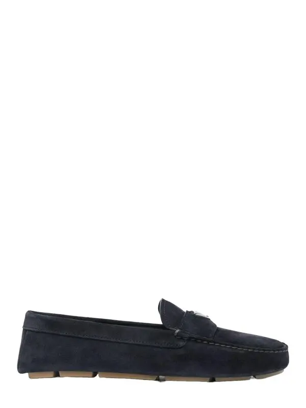 Prada Enamel Triangle Logo Suede Loafers - Blue
