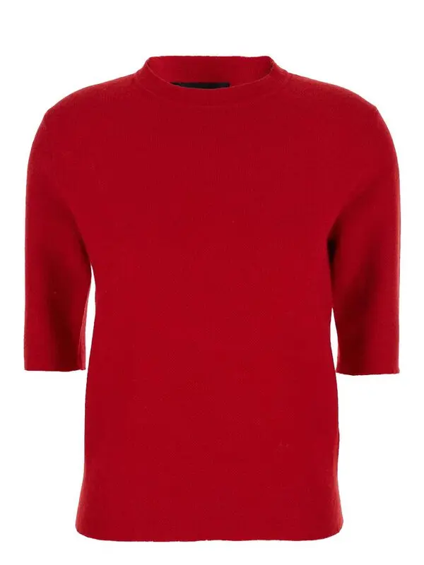 Fabiana Filippi Crew Neck Short Sleeve Virgin Wool Blend Sweater - Red