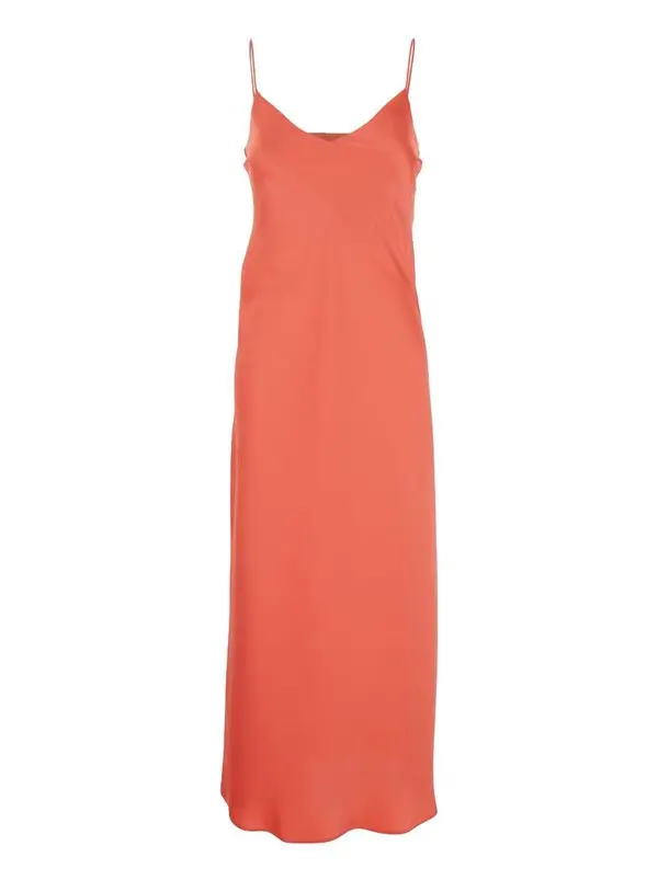 PLAIN Fabric Dress With Thin Straps - Orange