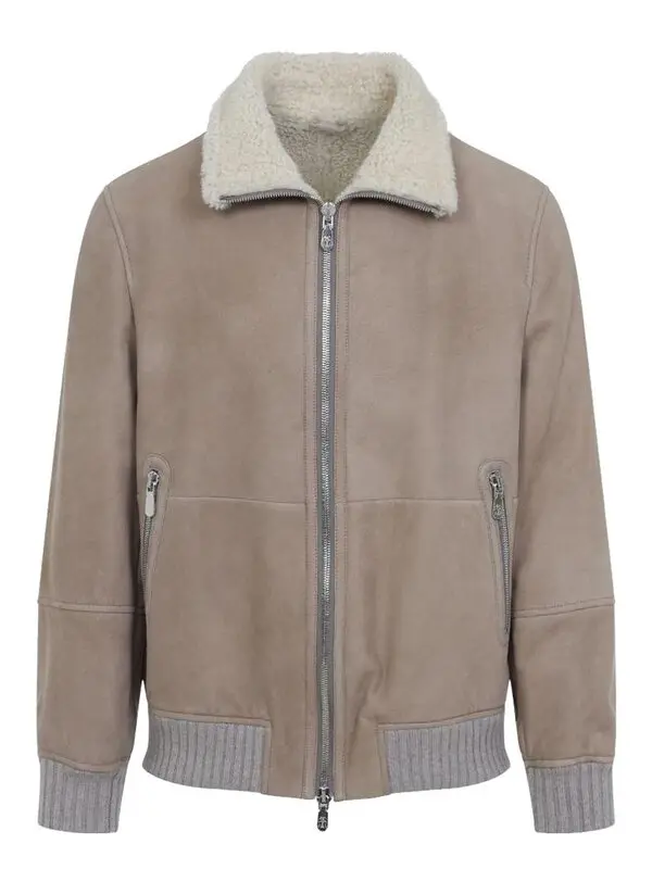 Brunello Cucinelli Shearling Collar Sheepskin Jacket - Beige