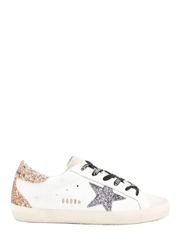 Golden Goose Super-star Sneakers With Star And Glitter Heel - Bianco E Oro