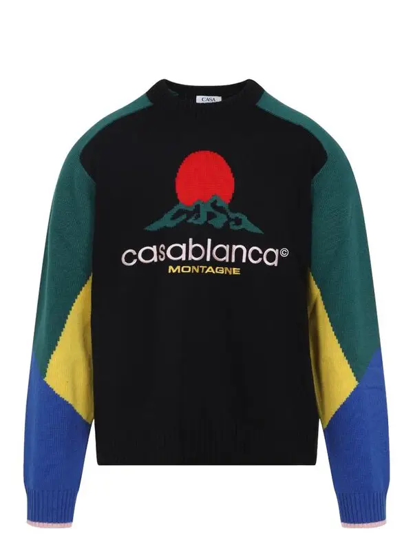 Casablanca Intarsia Cotton Pullover - Black