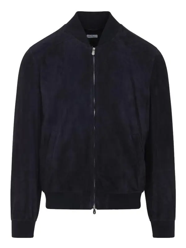 Brunello Cucinelli Suede Leather Jacket - Blue