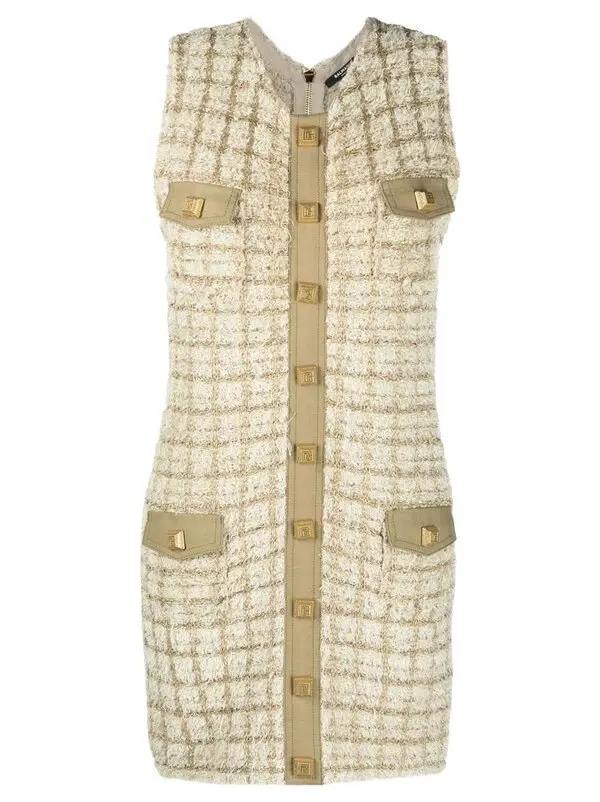 Balmain Tweed Mini Dress - Beige