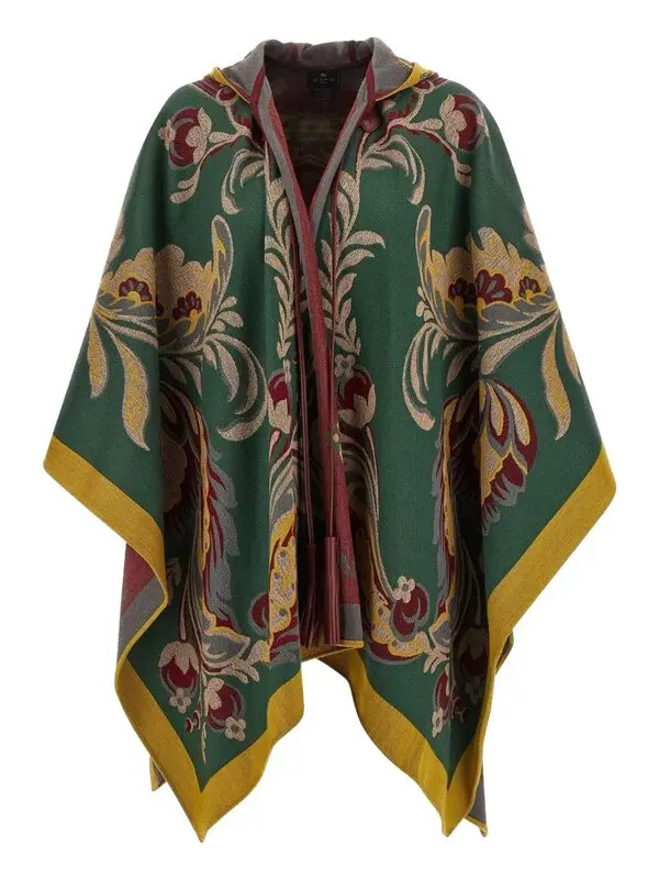 Etro Floral Hooded Cape - Green