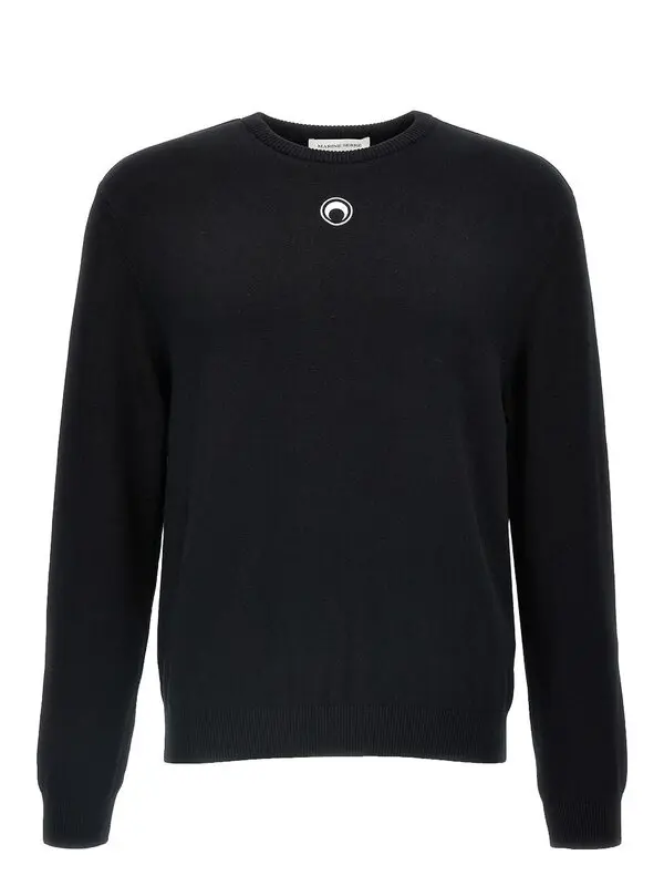 MARINE SERRE Crewneck Sweater With Logo Embroidery - Black