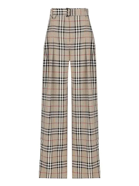 Burberry Check Pattern Silk-blend Pants - Limestone Ip Check