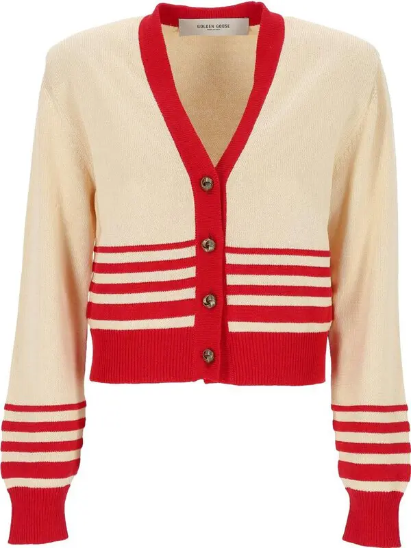 Golden Goose Striped Cotton Sweater - Shortbread/haute Red