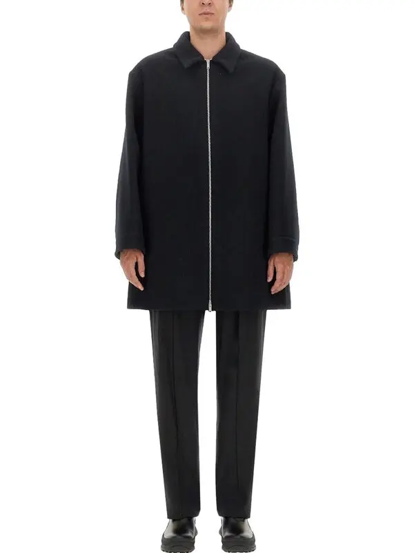 JIL SANDER Regular Fit Wool Coat - Black