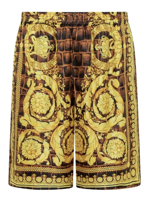 Versace Baroque Print Silk Shorts - Yellow