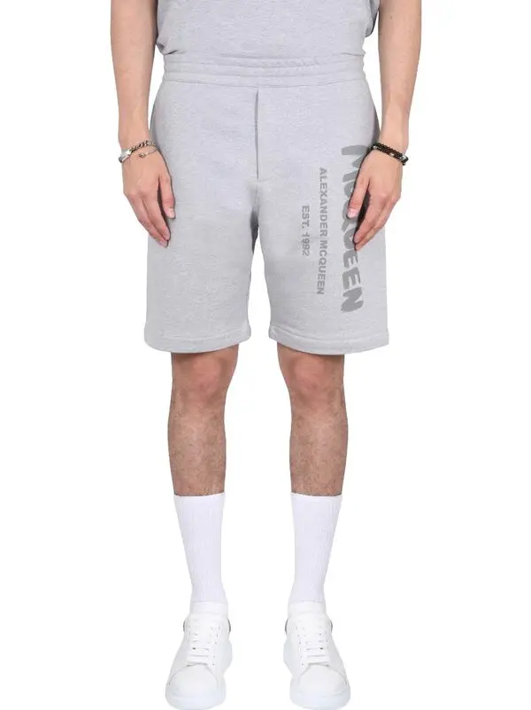 Alexander McQueen Bermuda Shorts With Graffiti Logo Print - Grey