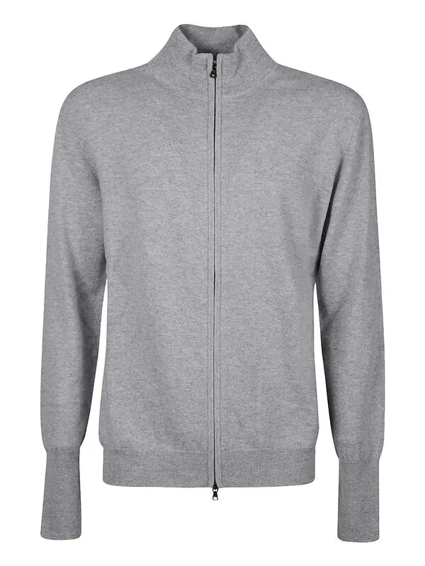 BALLANTYNE Plain Full Zip Cashmere Cardigan - Grey
