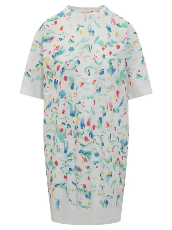 Marni Floral Print Midi Dress - White